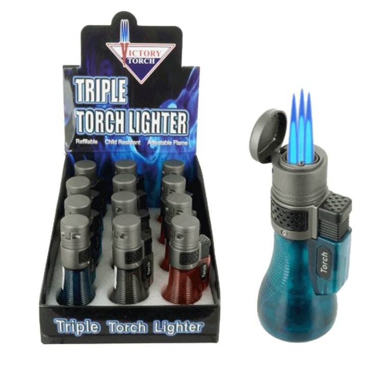 Triple Torch Lighter, Blue Flame ; 12 pc/dp, 3.5″ High – Ewestern